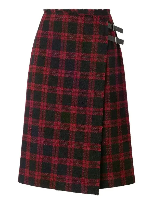 Pinko Tartan-check Buckled Midi Skirt - Red