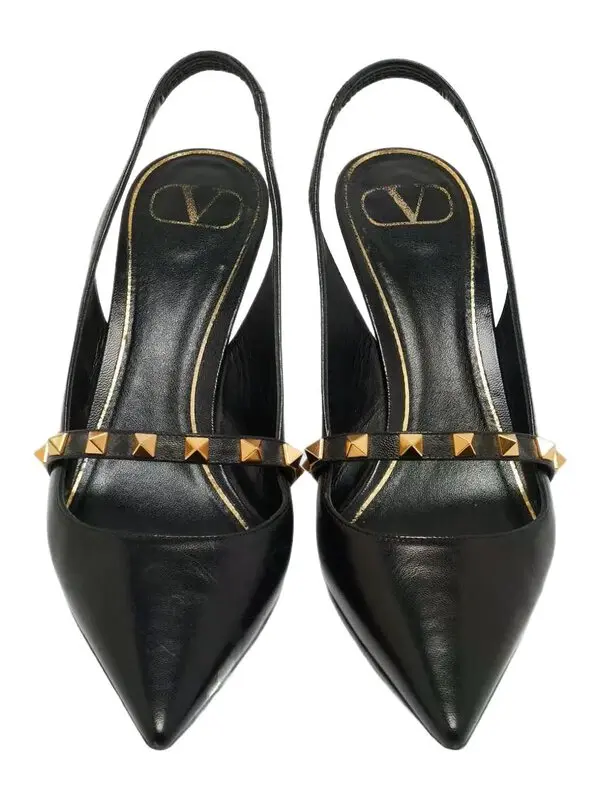 Valentino Garavani Leather Studded Pointed Toe Slingback Pumps - Black