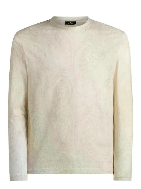 Etro Cotton Jersey Sweater With Paisley Motif And Embroidered Logo - Neutrals