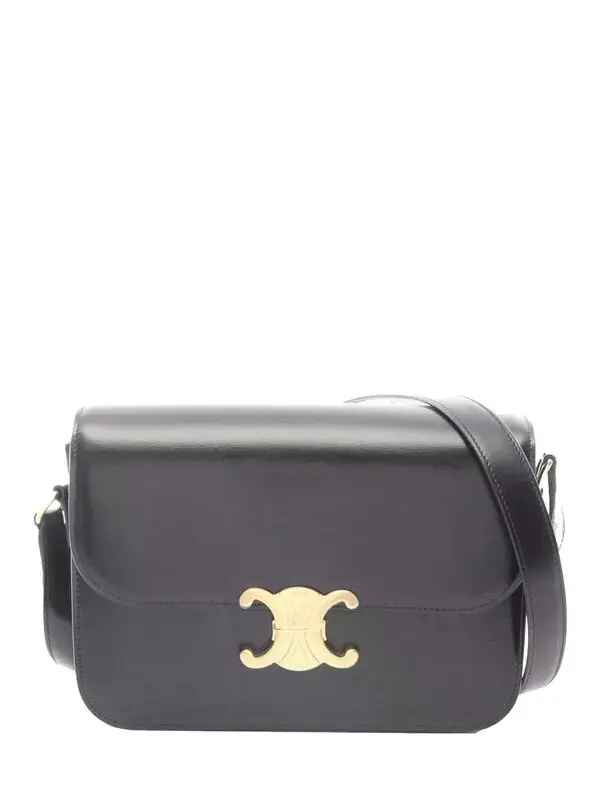 Celine Classique Triomphe Crossbody Bag In Shiny Calfskin - Black