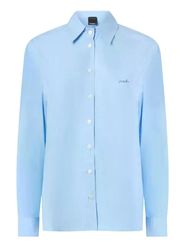 Pinko Logo Embroidered Cotton Shirt - Blue