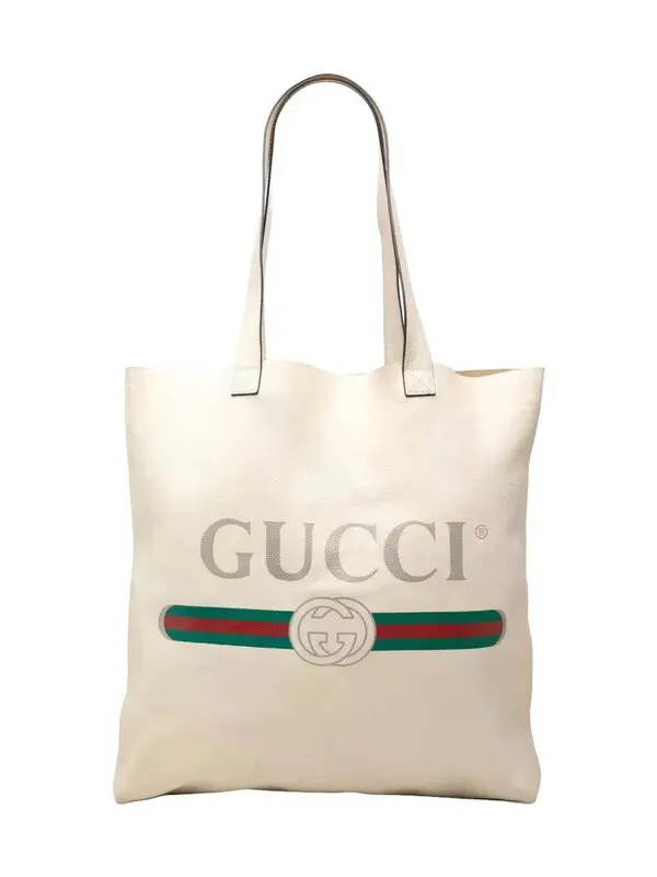 Gucci Calfskin Logo Tote Bag - Brown