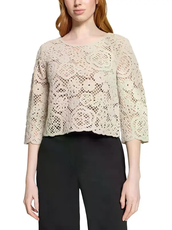 BETTY BARCLAY Crochet Sequin-embellished Top - Neutrals