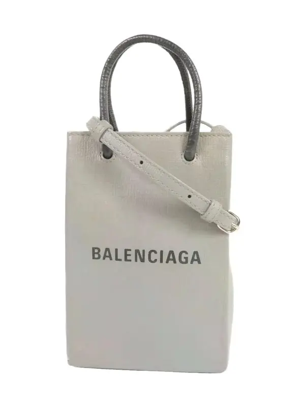 Balenciaga Mini Shopping Phone Pouch Crossbody Bag - Grey
