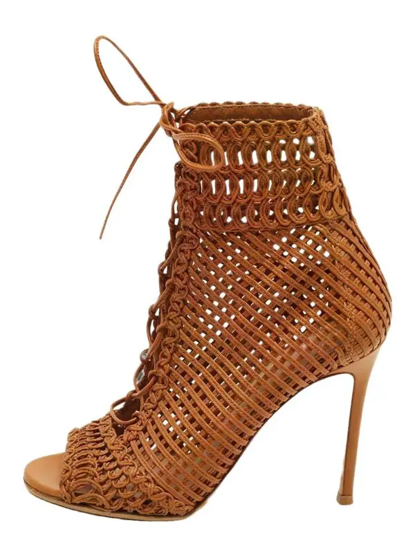 GIANVITO ROSSI Marnie Woven Lace-up Ankle Boots - Brown