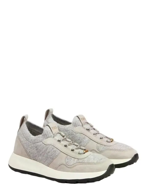 TOD'S Knit And Suede Red Dot Detail Sock Sneakers - Grey