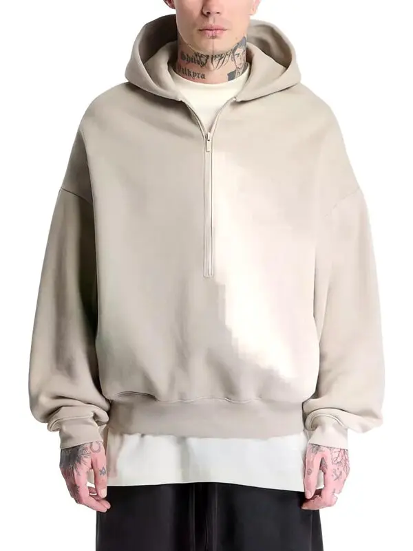 Fear Of God Half-zip Hoodie With Property Of Essentials Print - Neutrals