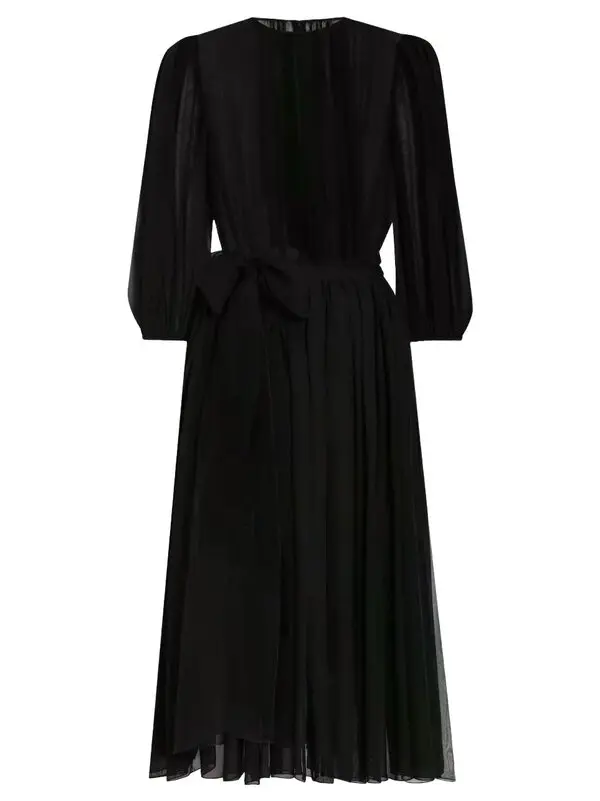 Dolce & Gabbana Midi Chiffon Dress With Pleated Skirt - Black