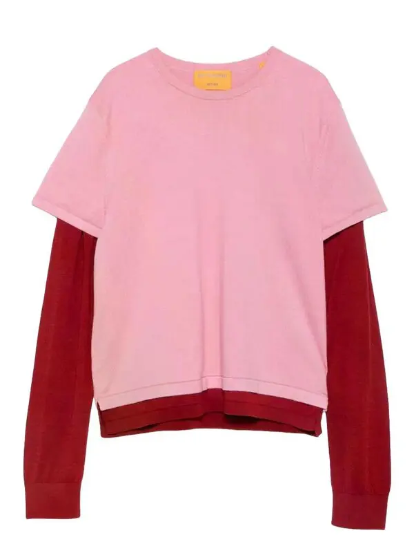 Guest In Residence Layered Crew Neck Long Sleeve Sweater - Pink