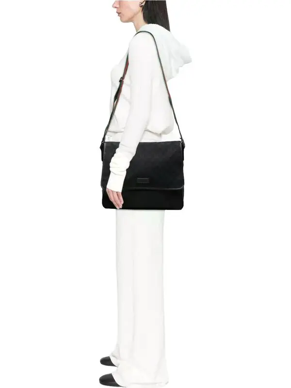 Gucci Gg Canvas Web Flap Messenger Bag - Black