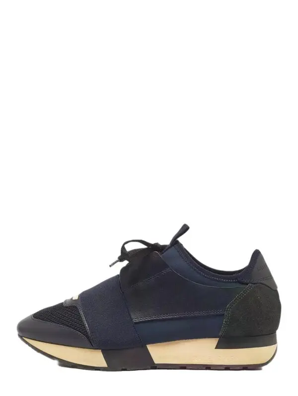 Balenciaga Navy Mesh And Leather Race Runner Sneakers - Blue