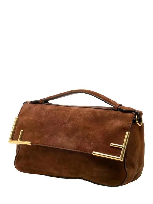 Fendi Printed Satin And Suede Baguette Satchel - Brown