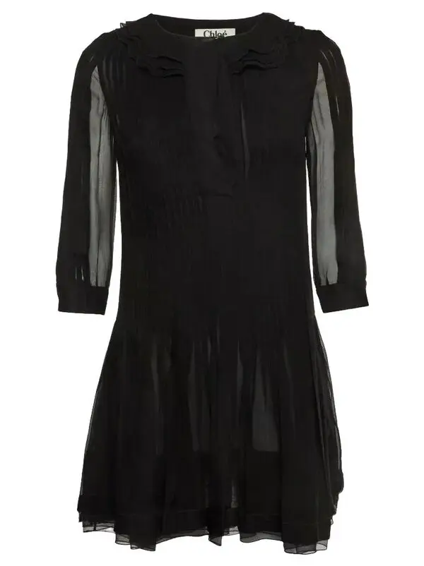 Chloé Pleated Silk Mini Dress - Black