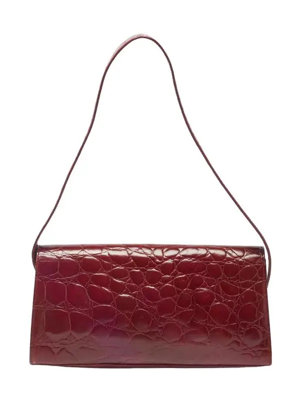 Furla Croc-embossed Leather Shoulder Bag With Gold-tone Lock Closure - Red