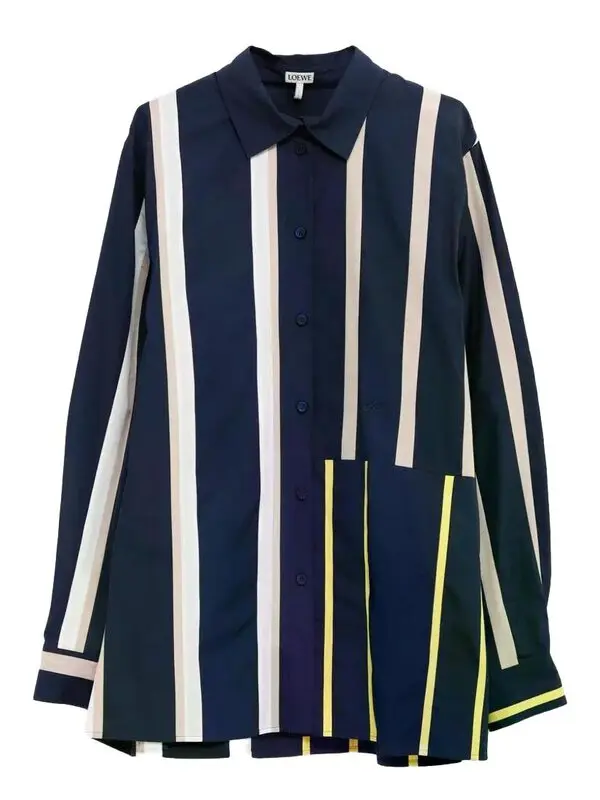 Loewe Striped Cotton Shirt With Embroidered Anagram Motif - Blue
