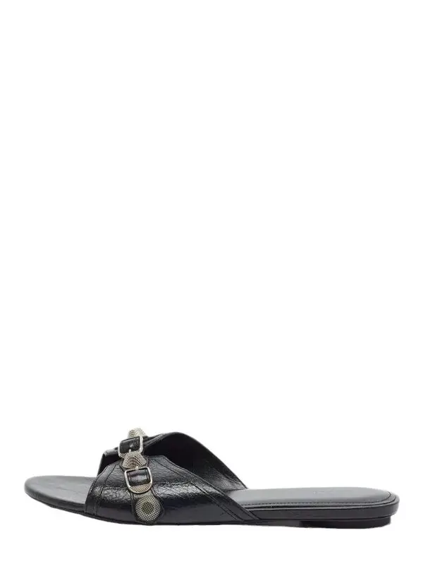 Balenciaga Le Cagole Leather Slides With Gunmetal Studs - Black