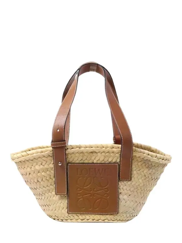 Loewe Raffia Basket Tote Bag With Debossed Anagram Leather Patch - Neutrals