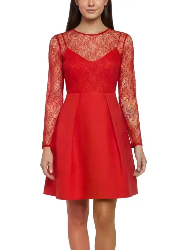Sandro Corded Lace Pleated Mini Dress - Red