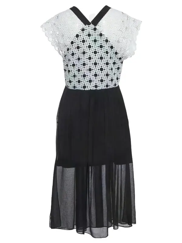 Sandro Lace Pattern V-neck Midi Dress With Flared Hem - Black