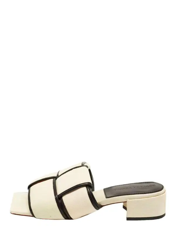 Bottega Veneta Lido Woven Square Toe Block Heel Sandals - Neutrals