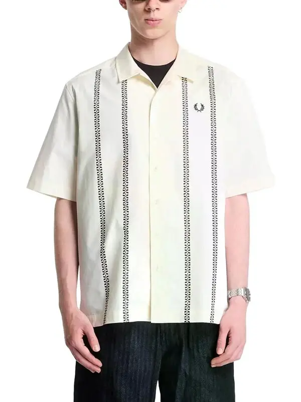 Fred Perry Placement-print Revere-collar Shirt - Neutrals