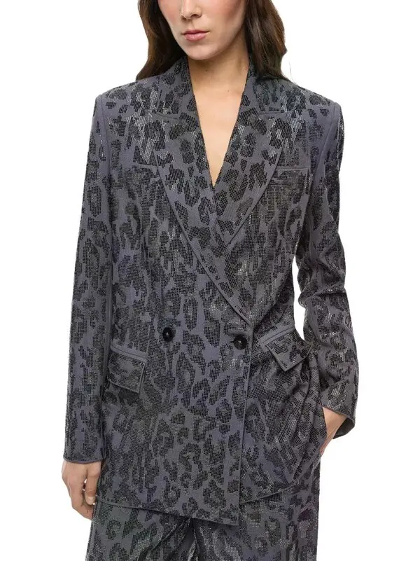 Pinko Double-breasted Jacket With Jaguar Motif Embellishment - Grey