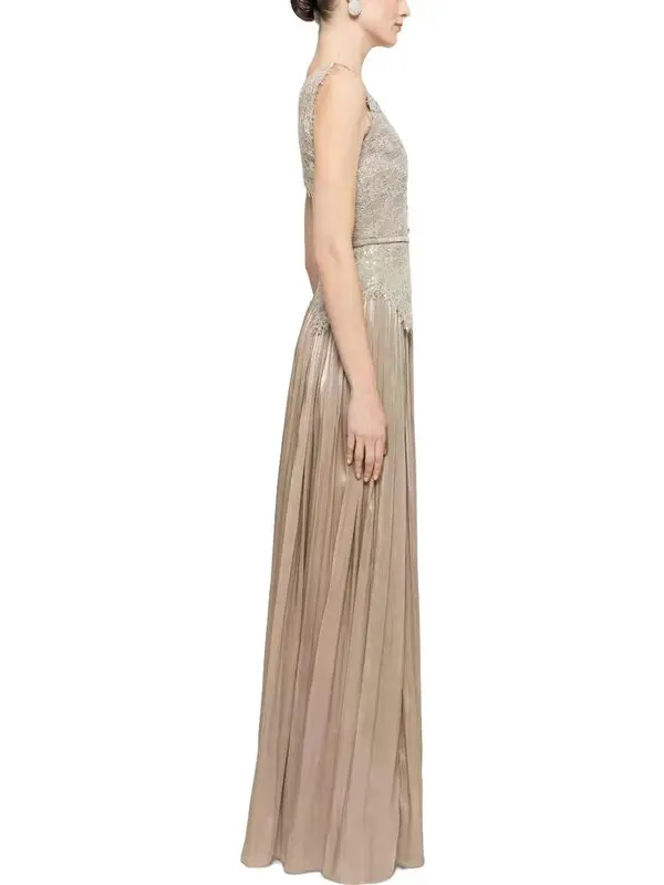 NISSA Lace And Sequined Chiffon Maxi Dress - Neutrals