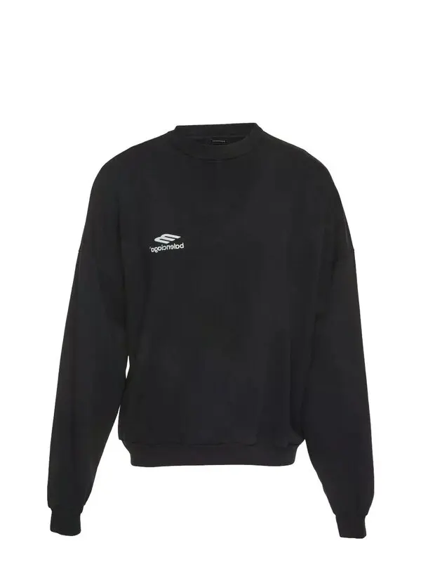 Balenciaga 3b Sports Embroidered Cotton Sweatshirt - Black