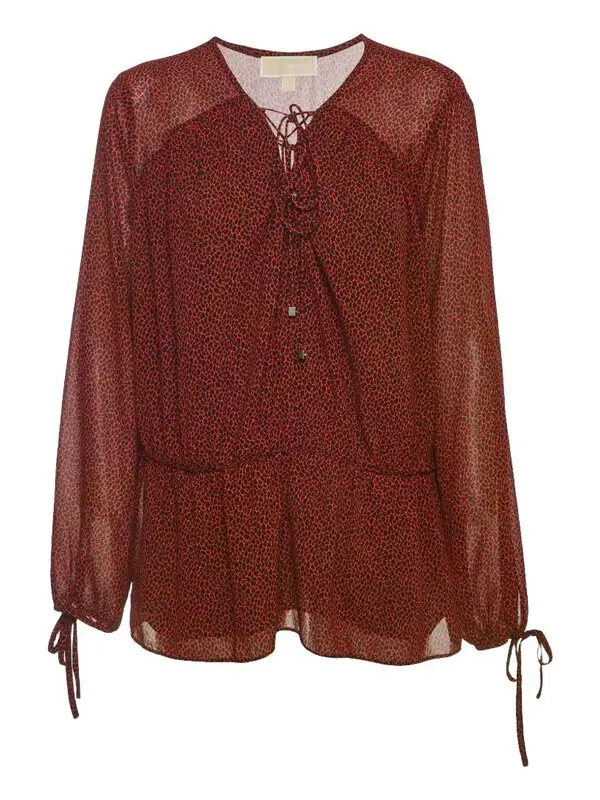 Burberry Animal Print Blouse With Peplum Hem And Tie Fastening - Red