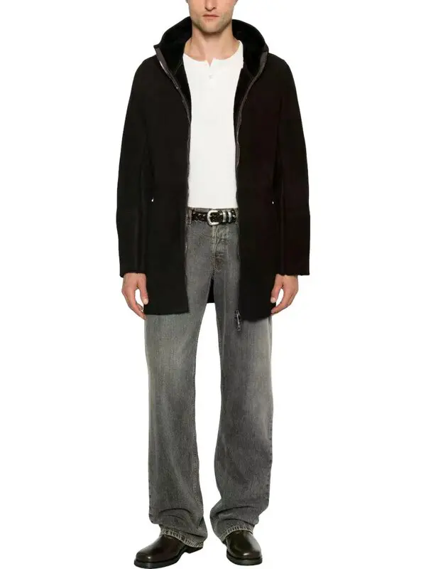GIORGIO BRATO Hooded Shearling Coat - Brown