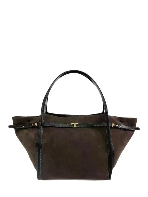 TOD'S T Timeless Calf Suede Tote Bag - Brown
