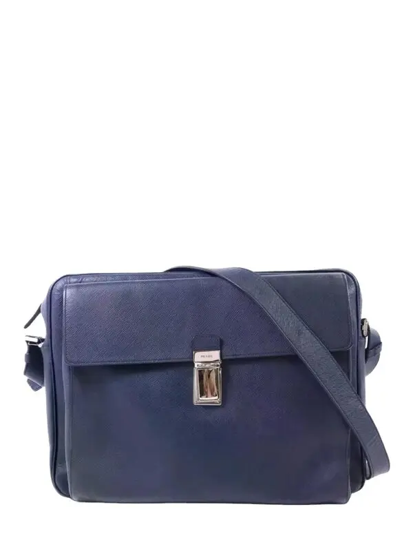 Prada Saffiano Leather Messenger Bag - Blue