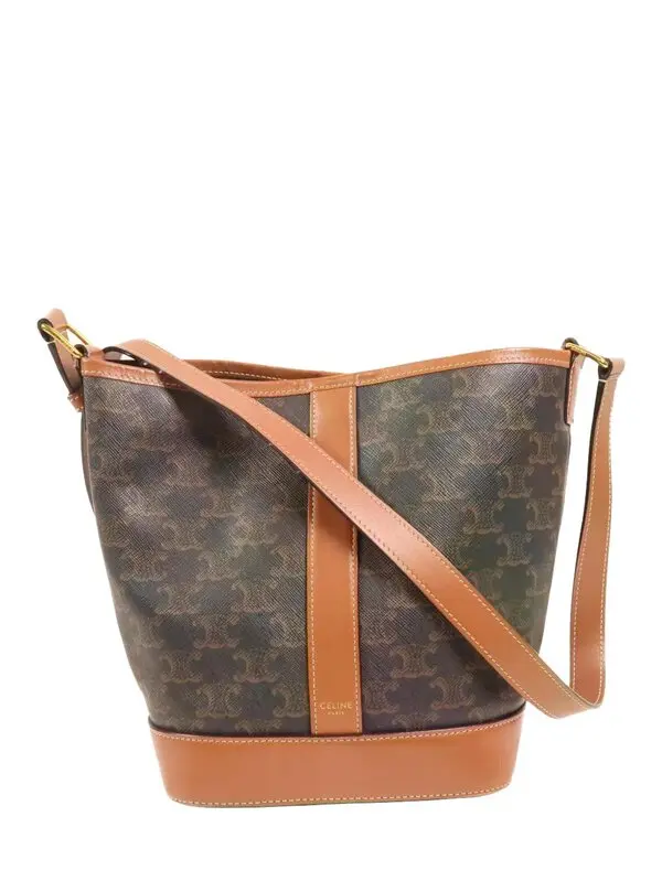 Celine Small Triomphe Bucket Bag In Triomphe Canvas - Brown