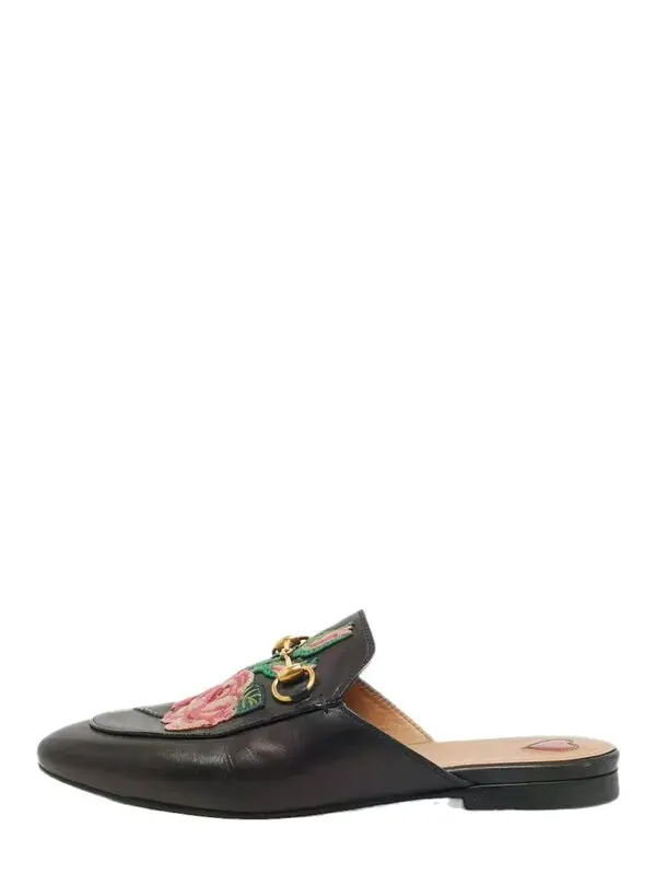 Gucci Princetown Leather Floral-embroidered Mules - Brown
