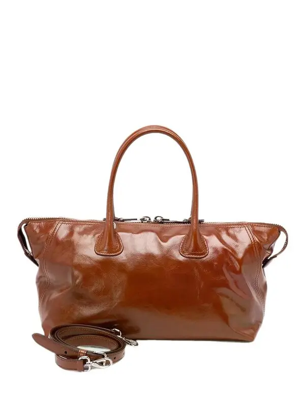 Miu Miu Logo-embossed Leather Tote Bag - Brown