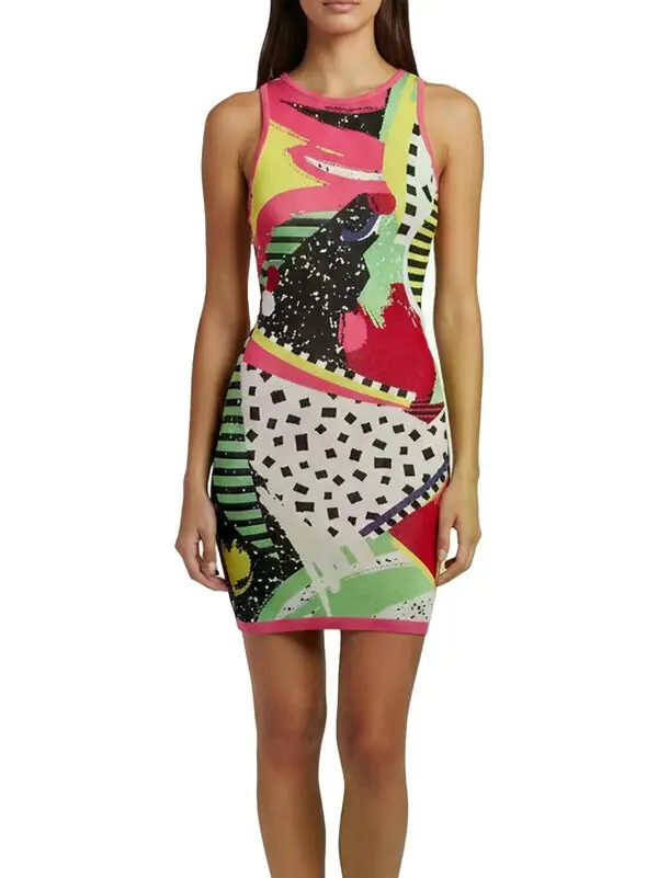 Balmain Abstract Print Sleeveless Mini Dress - Pink