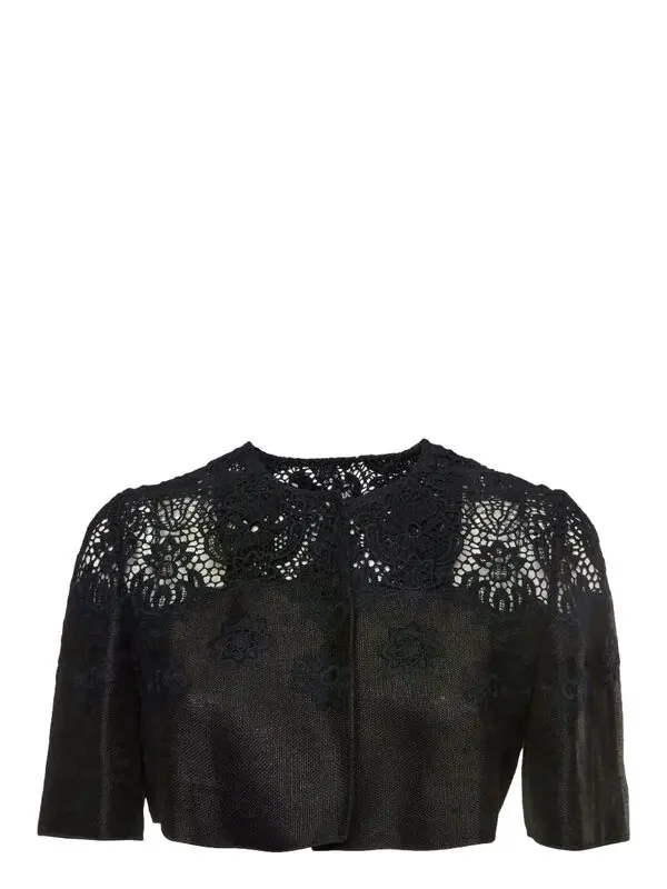 Dolce & Gabbana Cropped Jacket With Floral Lace Panelling - Black