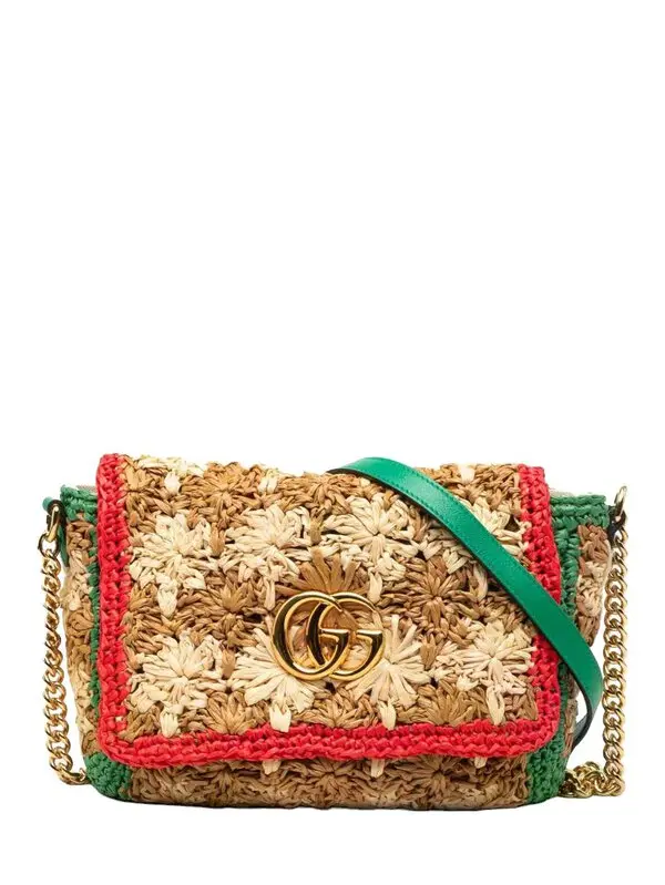 Gucci Small Gg Marmont Raffia Crossbody Bag - Neutrals