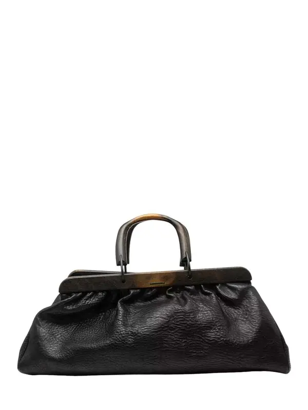 Gucci Calfskin Wood Frame Handbag - Black