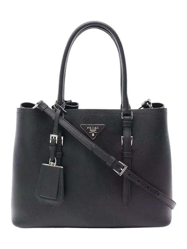 Prada 2013-2026 Medium Saffiano Cuir Double Handle Satchel - Black