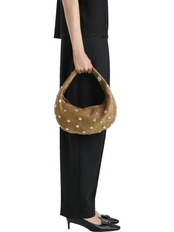 Khaite Medium Olivia Hobo In Mud Suede With Silver Studs - Neutrals