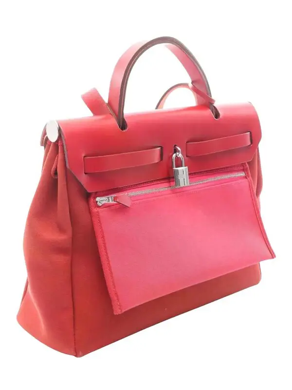 Hermès Toile Herbag Zip 31 Satchel - Red