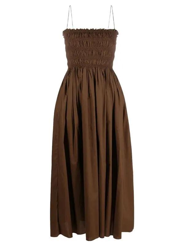 Matteau Cotton Shirred Midi Dress - Brown