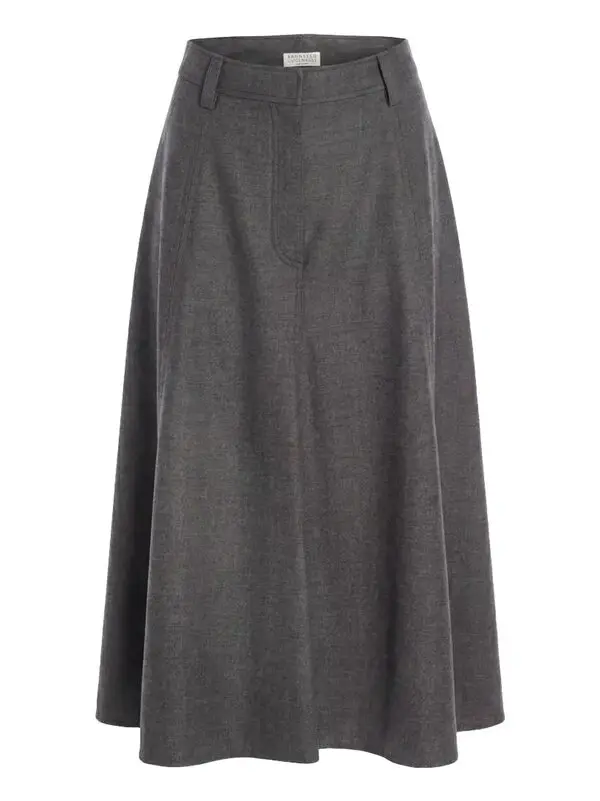 Brunello Cucinelli A-line Midi Skirt - Grey