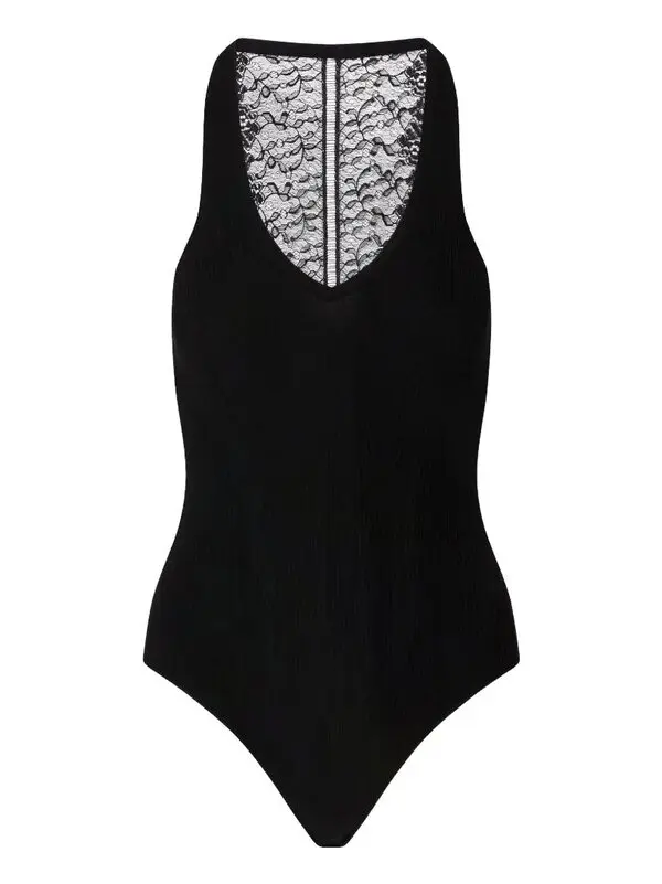 Liu Jo Bodysuit With Lace Insert And V-neckline - Black