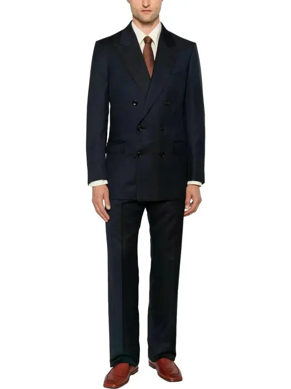 TOM FORD Herringbone Double-breasted Suit - Blue