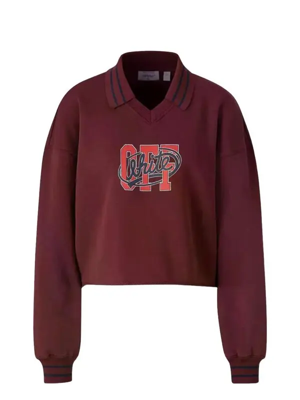 Off-White Cropped Cotton Hoodie - Red
