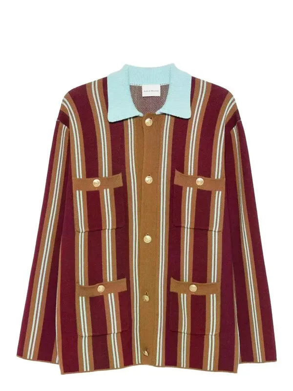 Drole De Monsieur Vertical Stripe Cardigan - Red