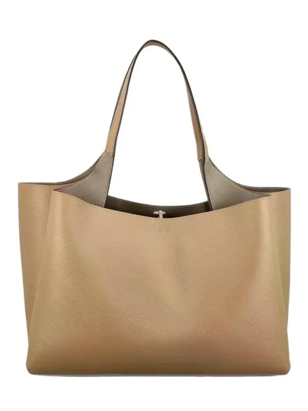 TOD'S Medium Logo-embossed Pebbled-leather Shoulder Bag - Neutrals