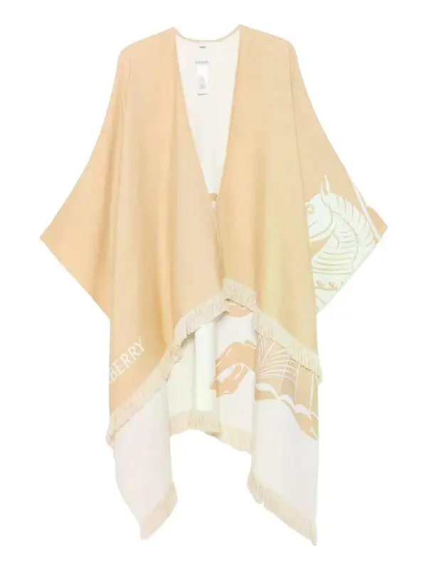 Burberry Equestrian Knight Fringed Cape - Neutrals